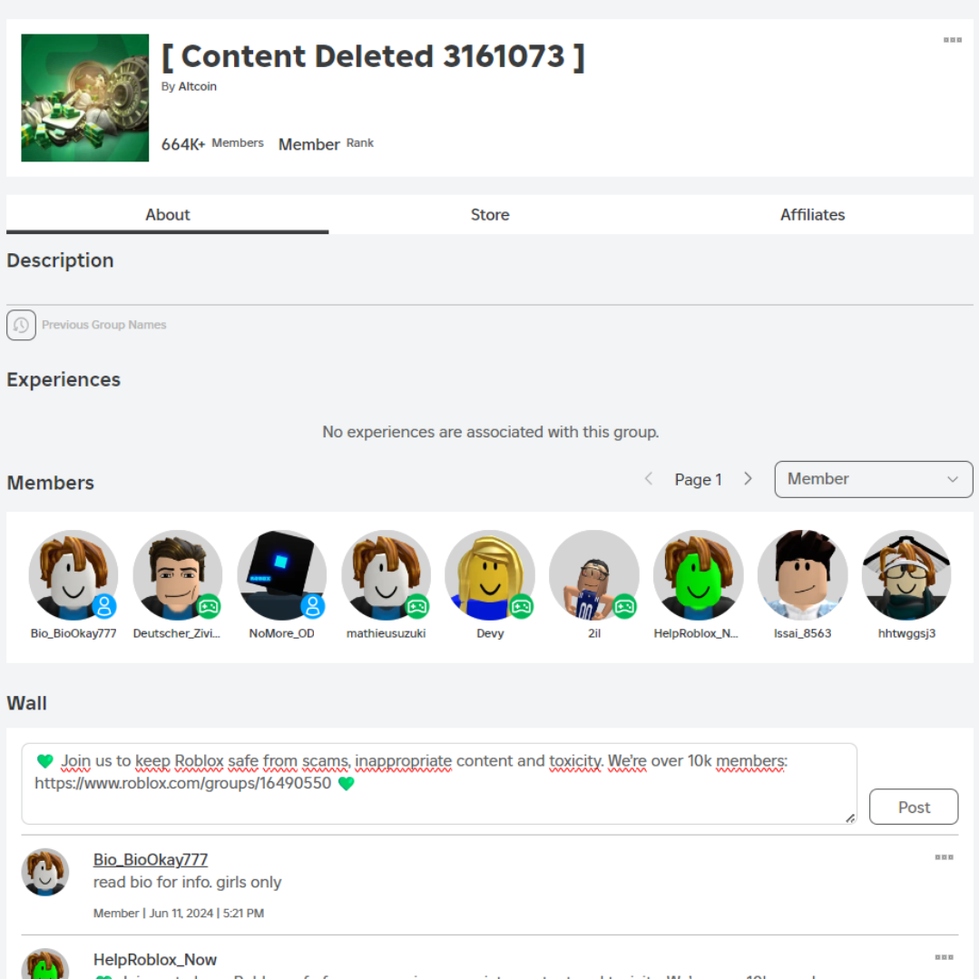 Post from Roblox User Safety Organization Official Channel