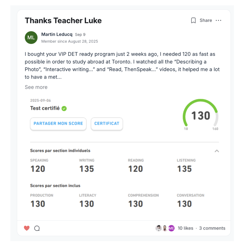 Post from Teacher Luke - Duolingo English Test