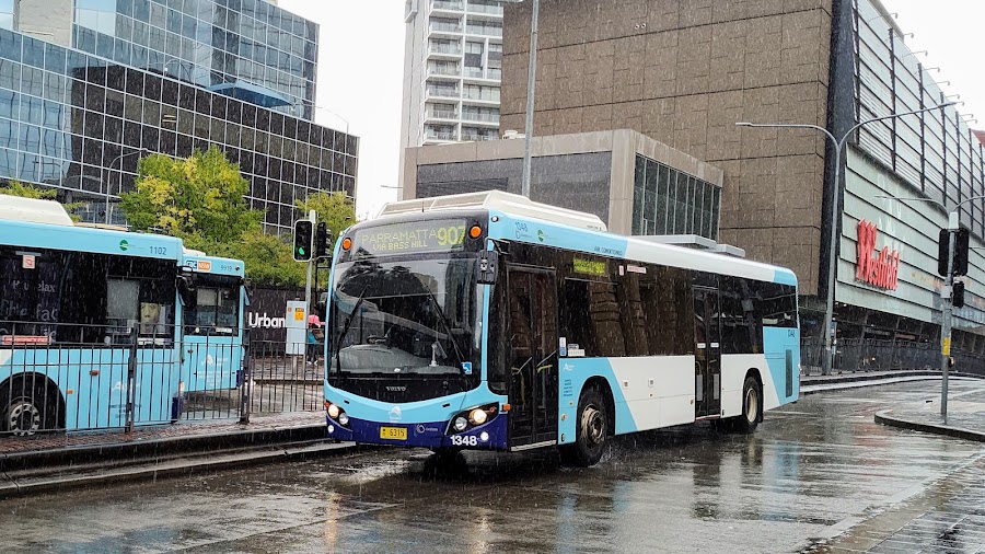 Transit Systems, Busways and CDCNSW buses in the rain at Parramatta ...