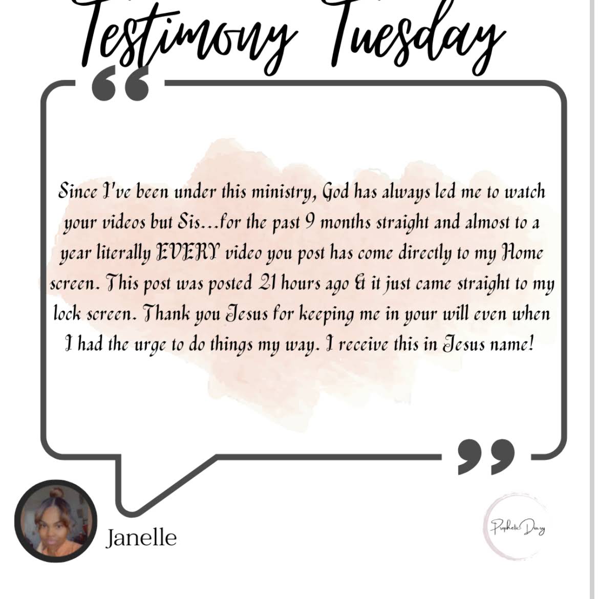 Post from Prophetic Diary w/ Tynique