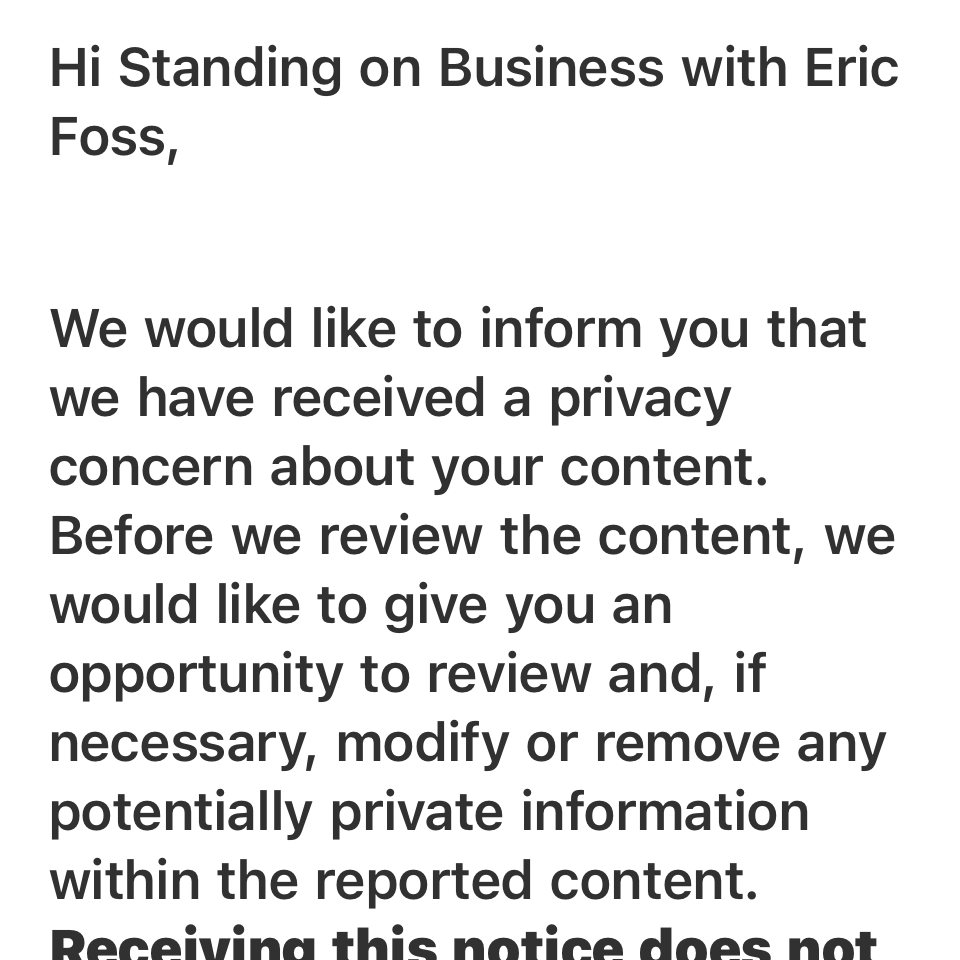 Post from Standing on Business with Eric Foss
