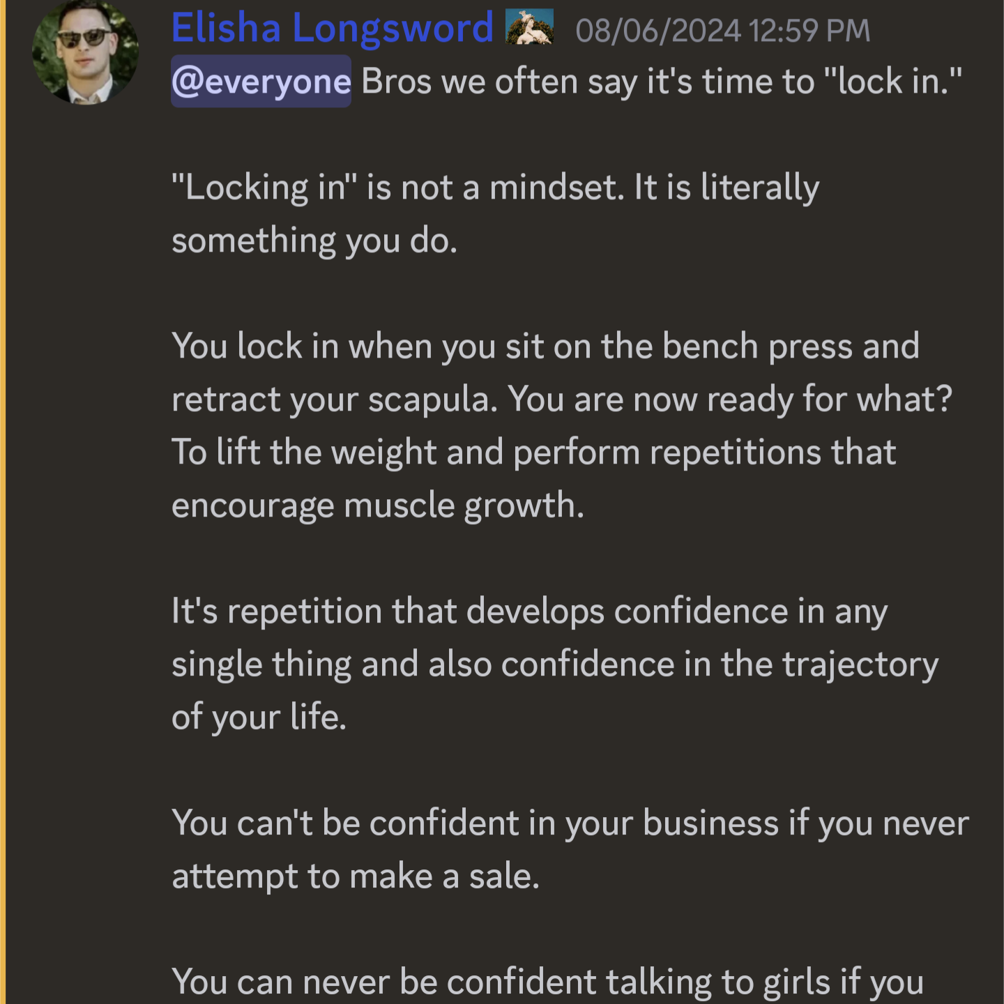 Post from Elisha Long