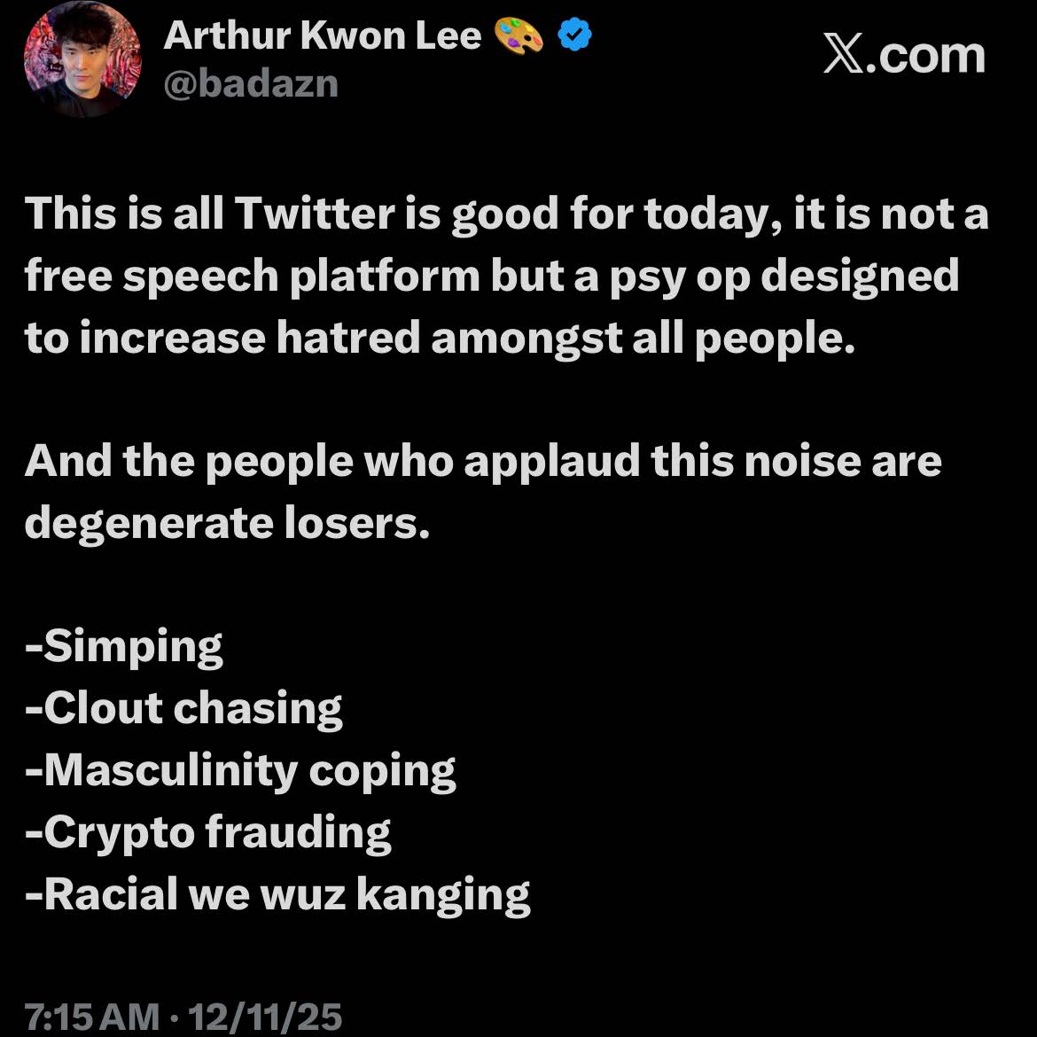 Post from Arthur Kwon Lee