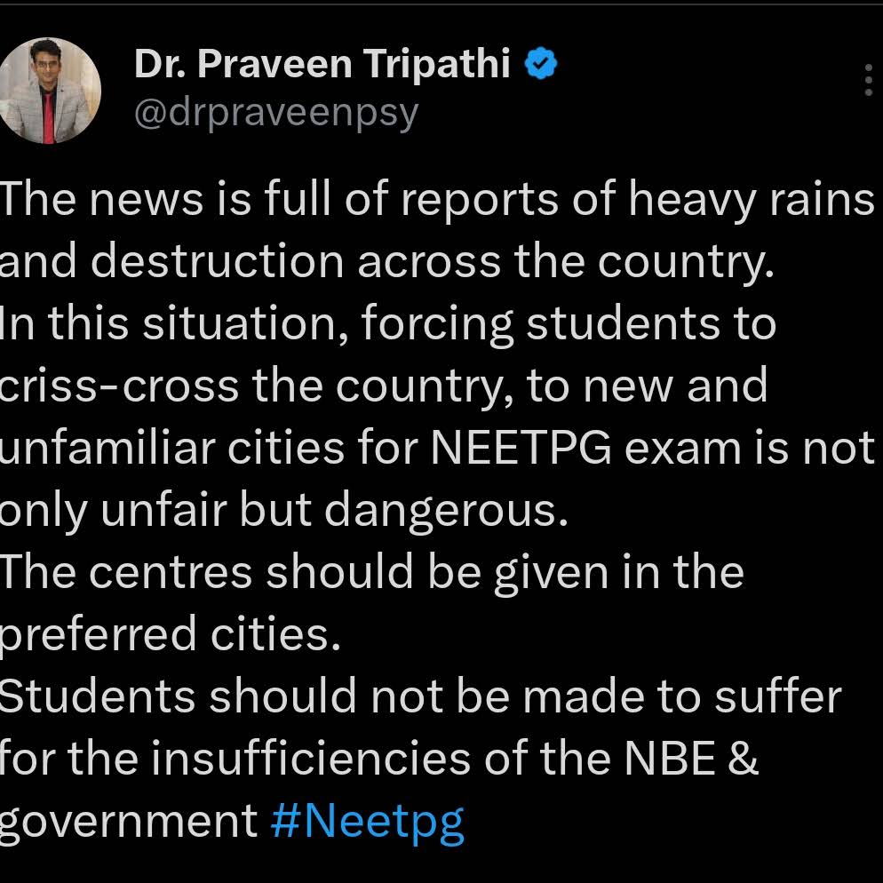 Post from Dr Praveen Tripathi Academics