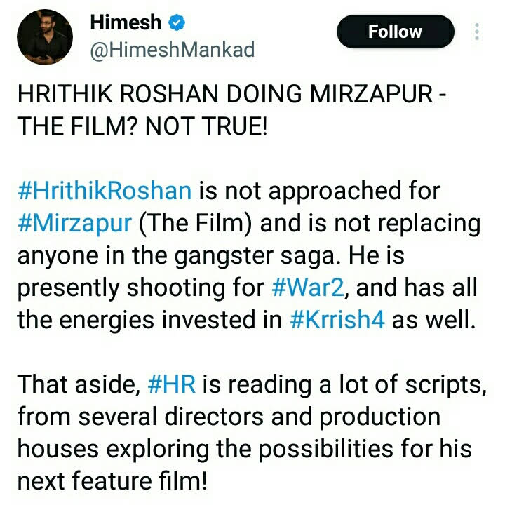 Post from Hrithik Rules Forever