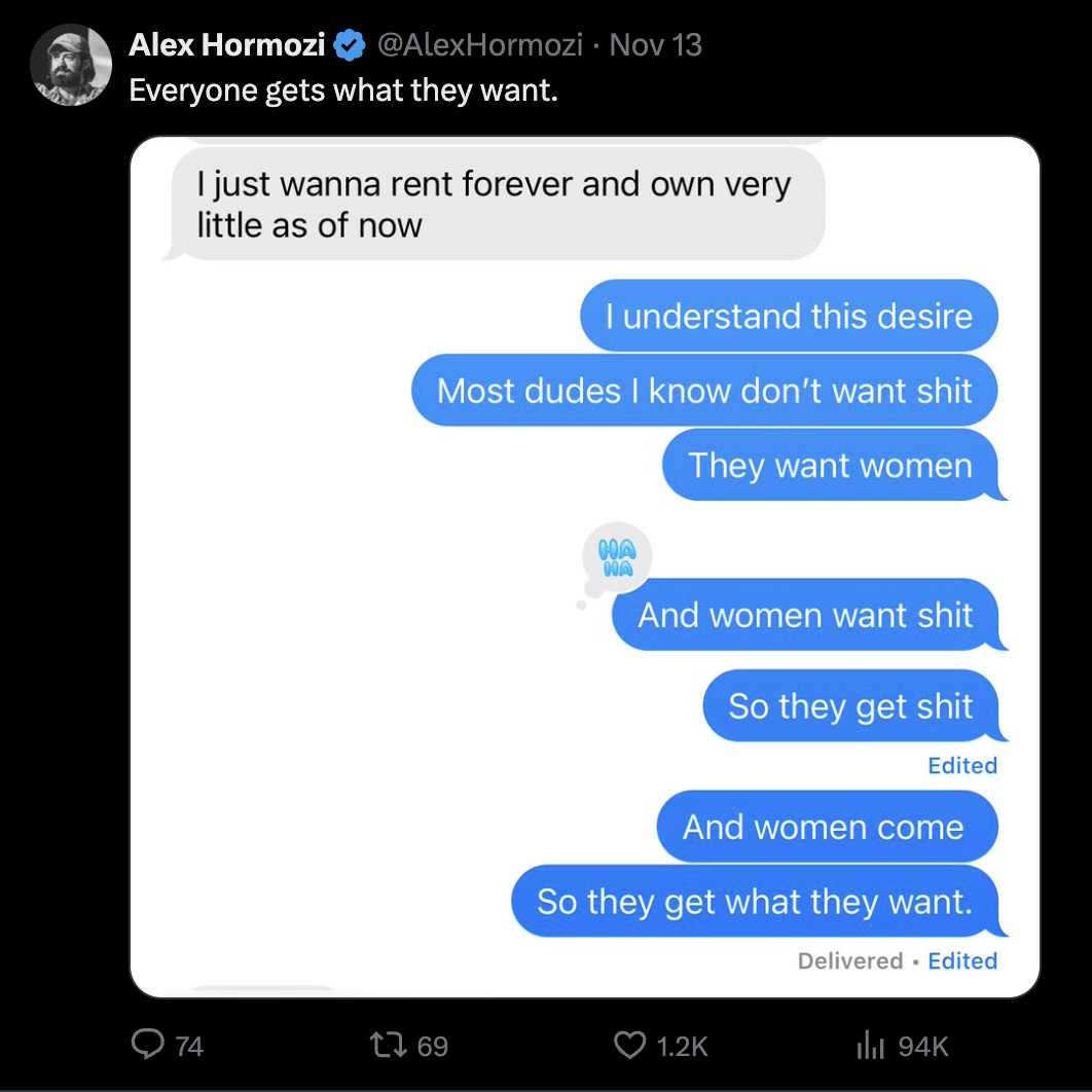 Post from Alex Hormozi