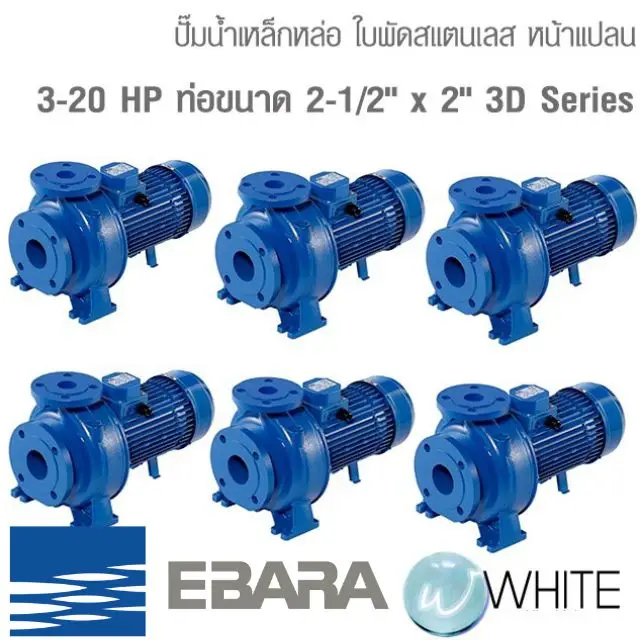 ปั๊มน้ำเหล็กหล่อ ใบพัดสแตนเลส ชนิดหน้าแปลน 3 – 20 HP ท่อขนาด 2-1/2″ x 2″ 3D Series ยี่ห้อ EBARA ...