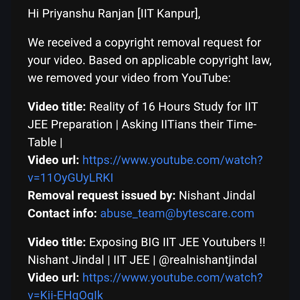 Post from Priyanshu Ranjan [IIT Kanpur]