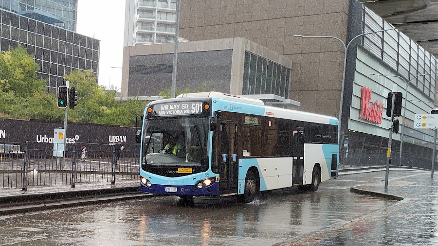 Transit Systems, Busways and CDCNSW buses in the rain at Parramatta ...