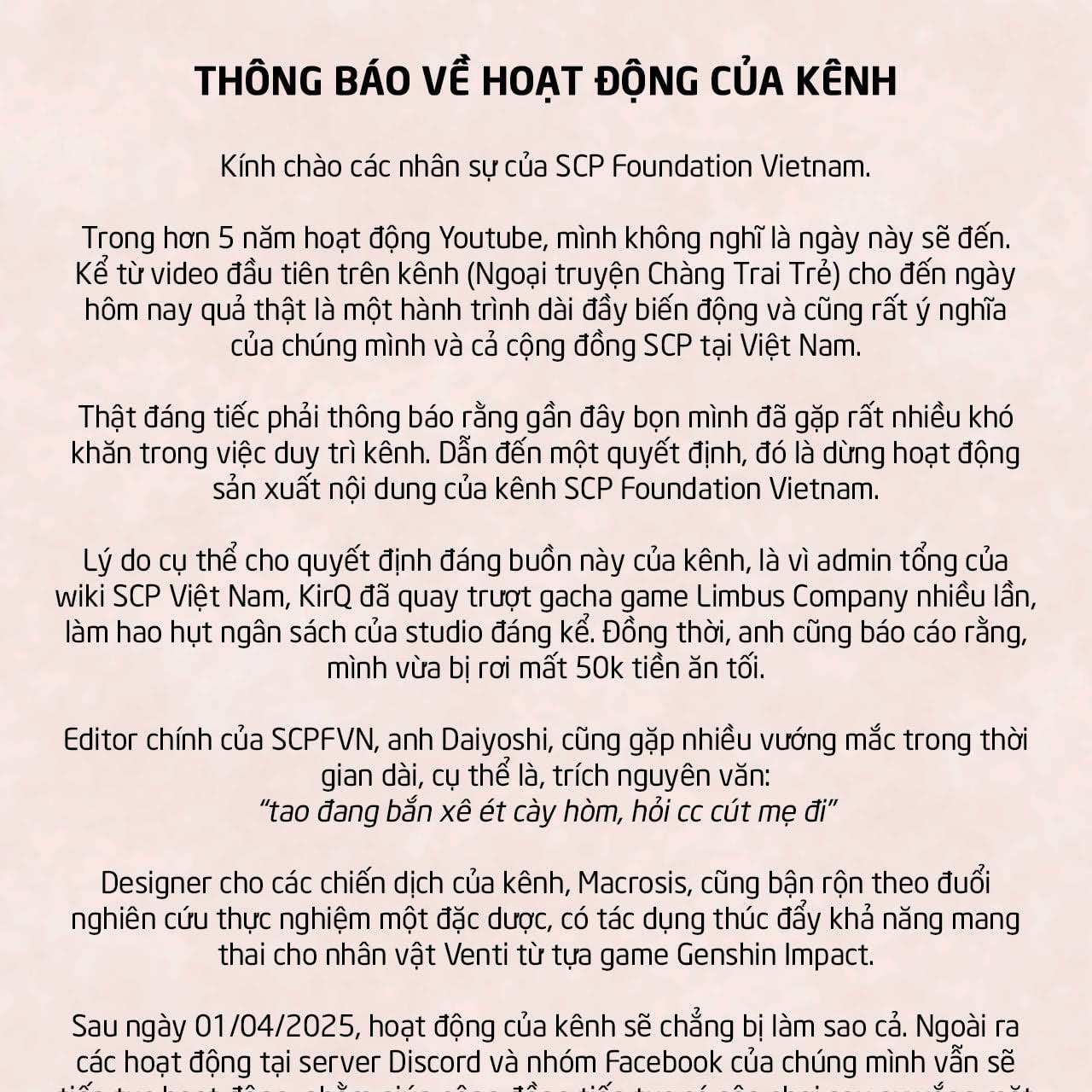 Post from SCP Foundation Vietnam