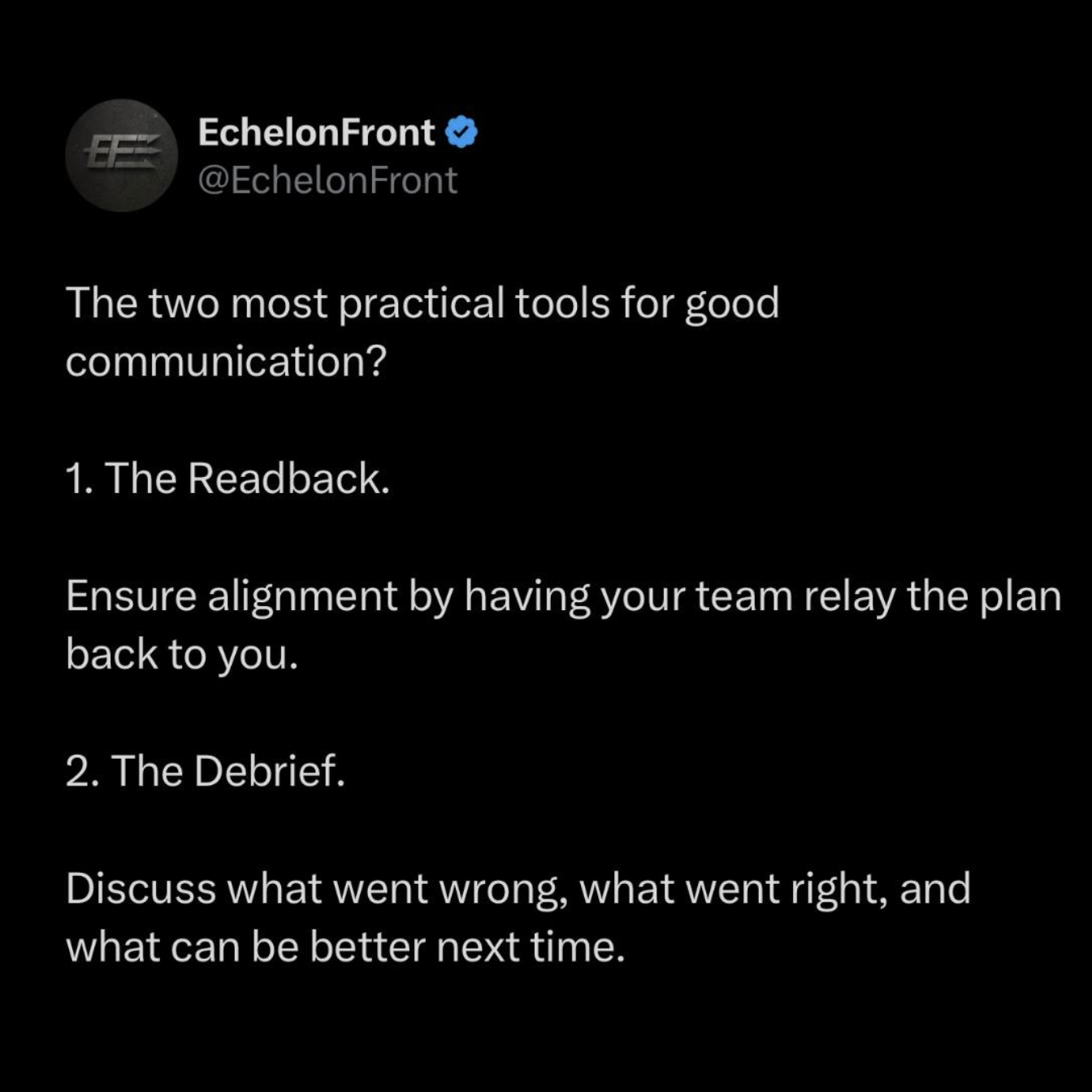Post from Echelon Front