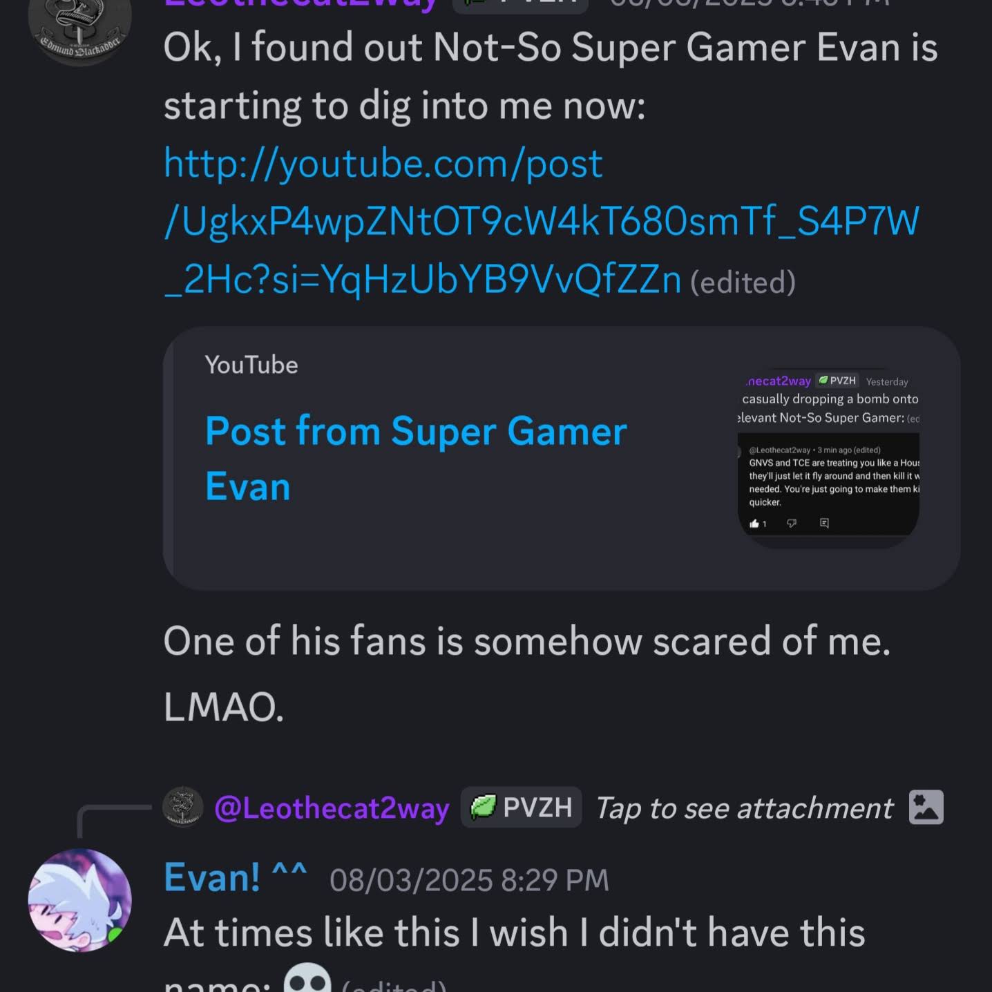 Post from Super Gamer Evan
