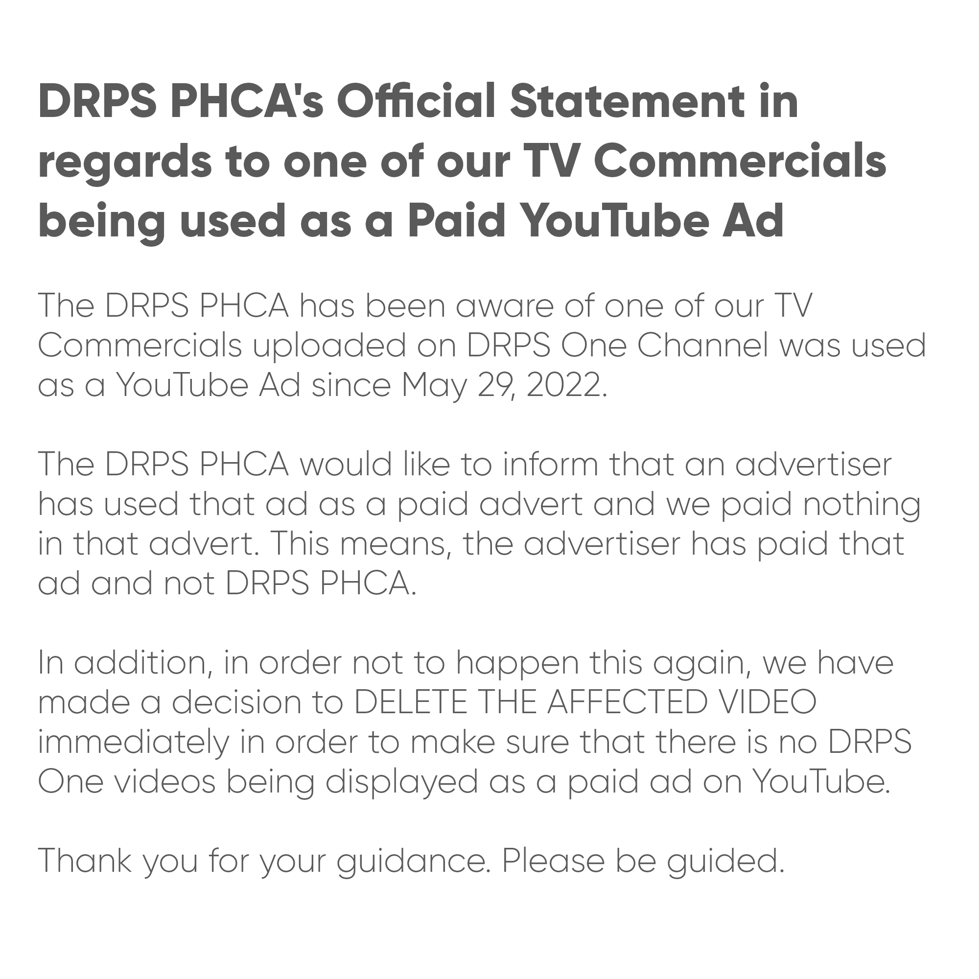 Post from DRPS One Channel