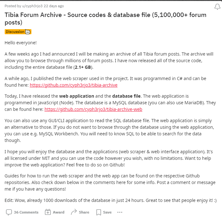 Post from Old Tibia Videos